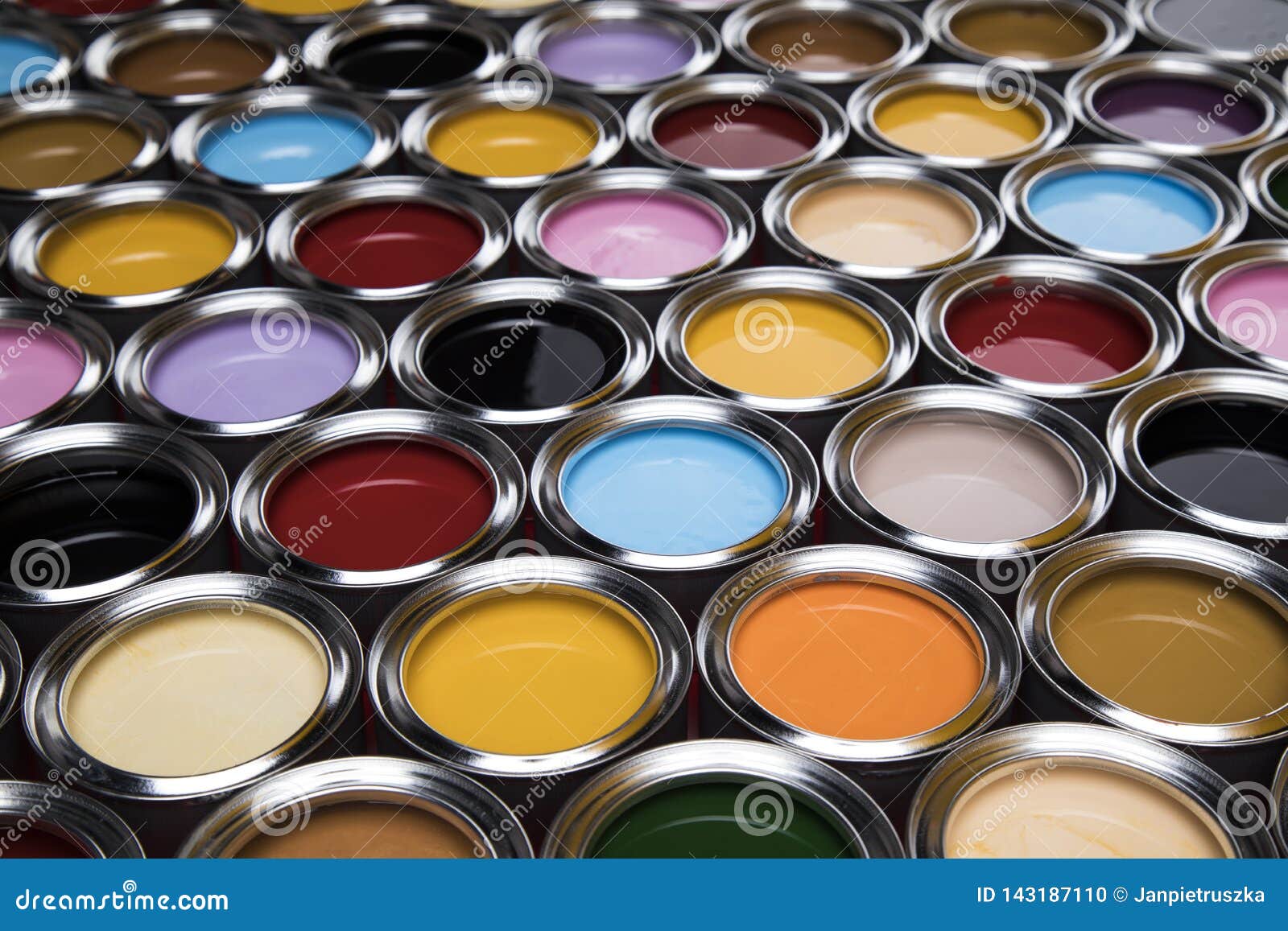 Group of Tin Metal Cans with Color Paint Stock Photo - Image of ...