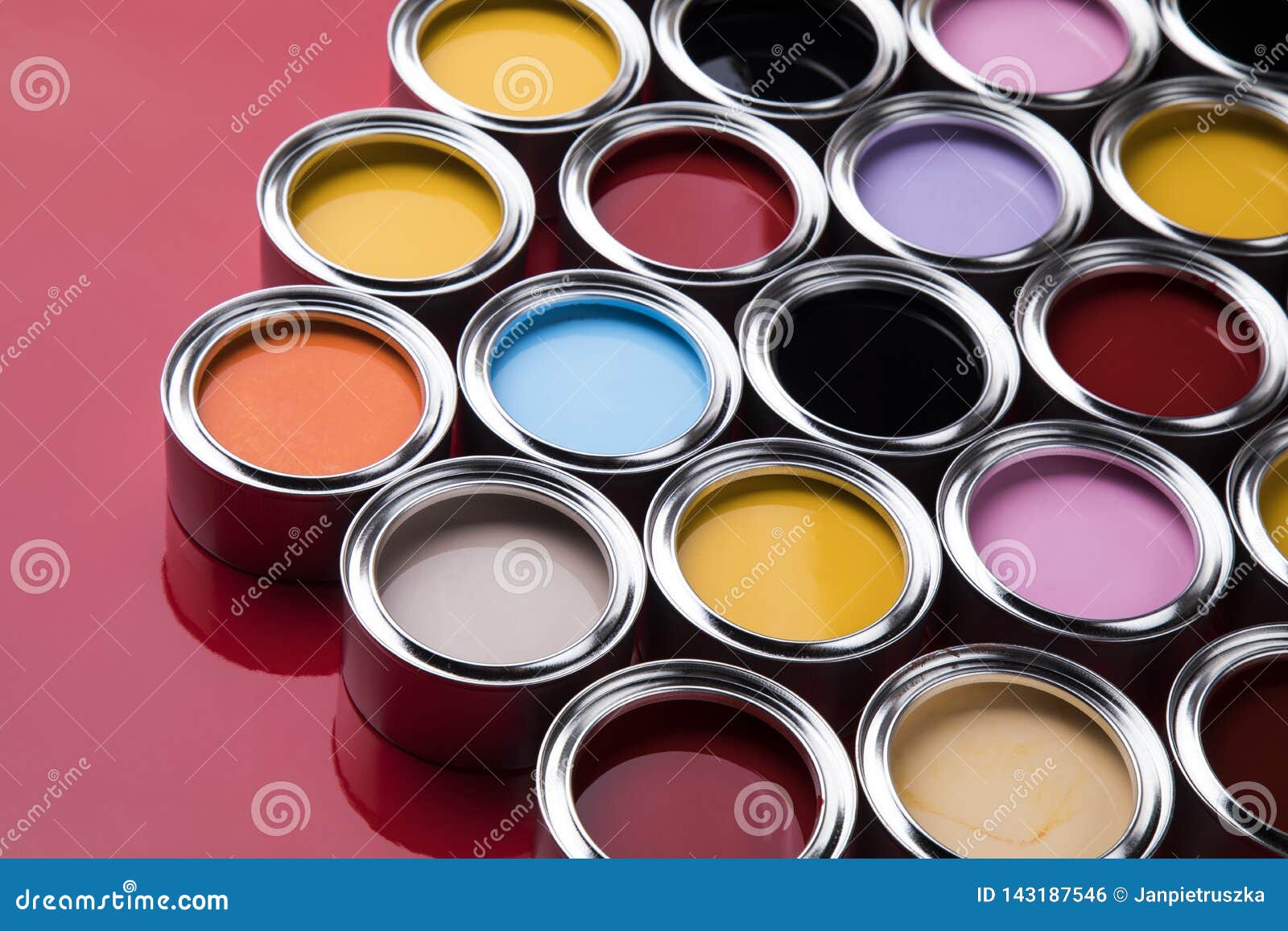 Group of Tin Metal Cans with Color Paint Stock Photo - Image of idea ...