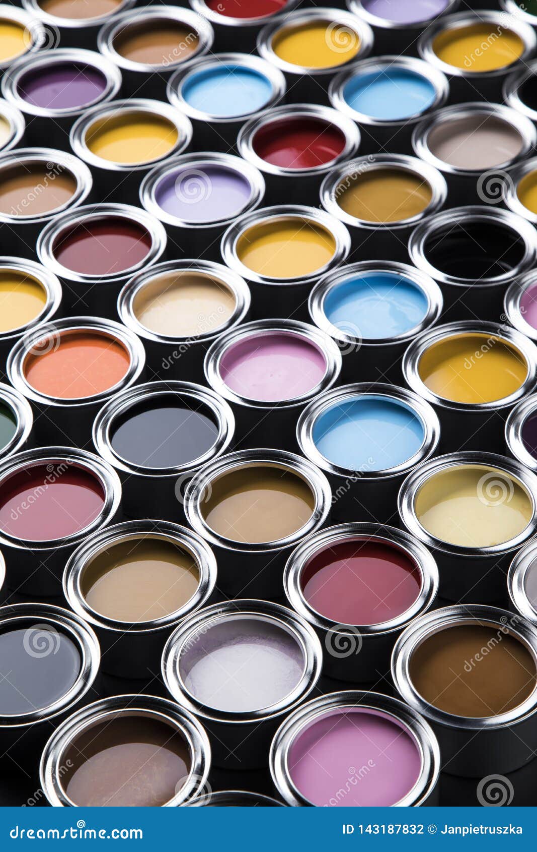Group of Tin Metal Cans with Color Paint Stock Photo - Image of multi ...
