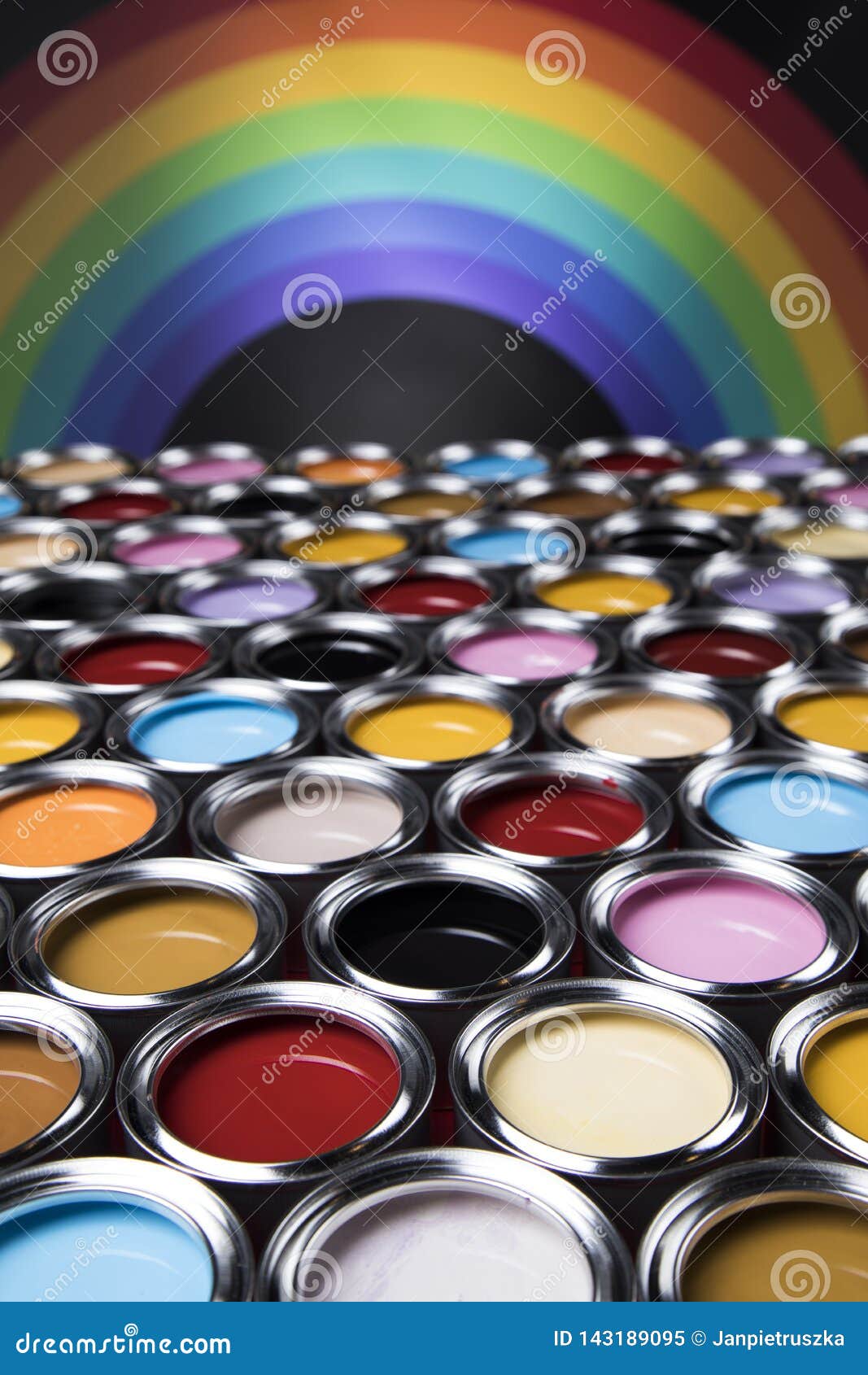 Group of Tin Metal Cans with Color Paint Stock Image - Image of idea ...