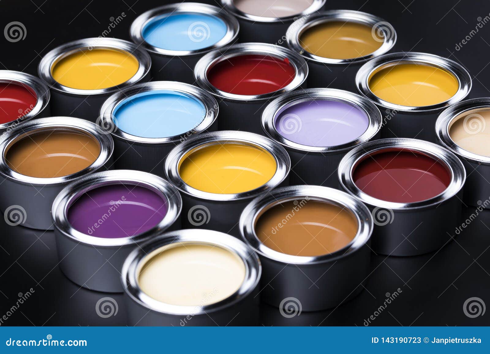 Group of Tin Metal Cans with Color Paint Stock Image - Image of ...