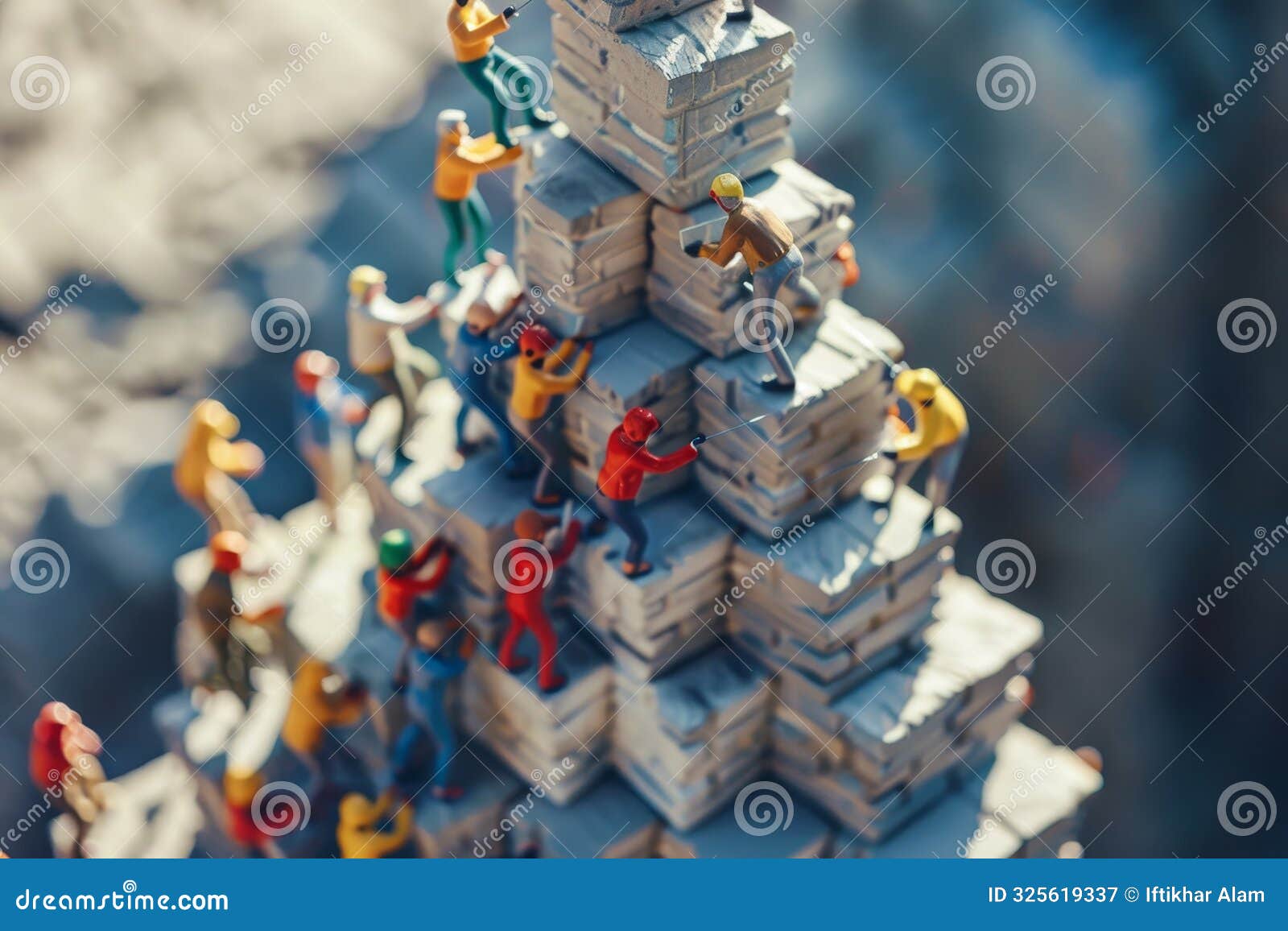 A Group of Tiny Figures Climb a Stacked Stone Tower, Representing ...