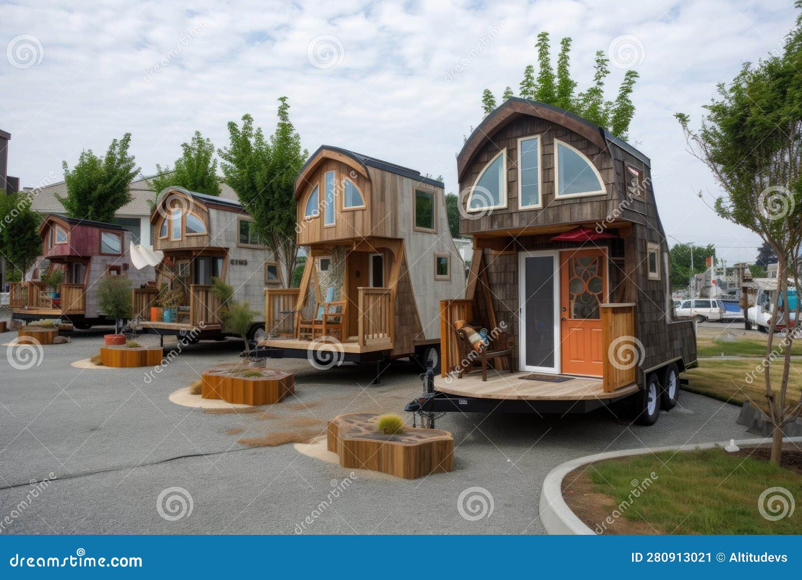 Group of Tiny Homes, Each with Its Own Unique Design and Exterior Stock ...