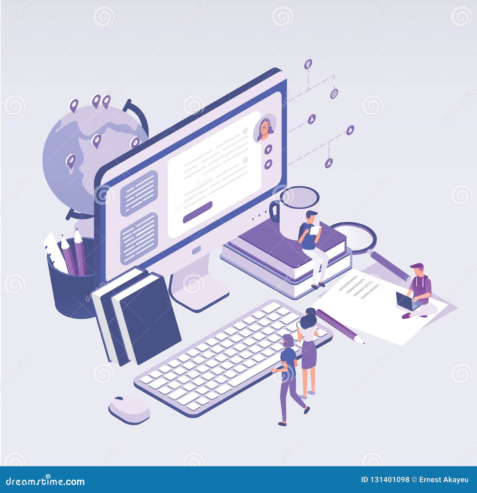 Group of Tiny Men and Women or Students Standing in Front of Giant ...