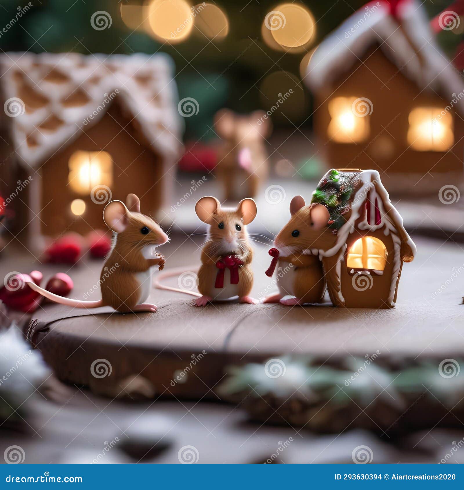 A Group of Tiny Mice in a Gingerbread Village, Wearing Tiny Santa Hats5 ...