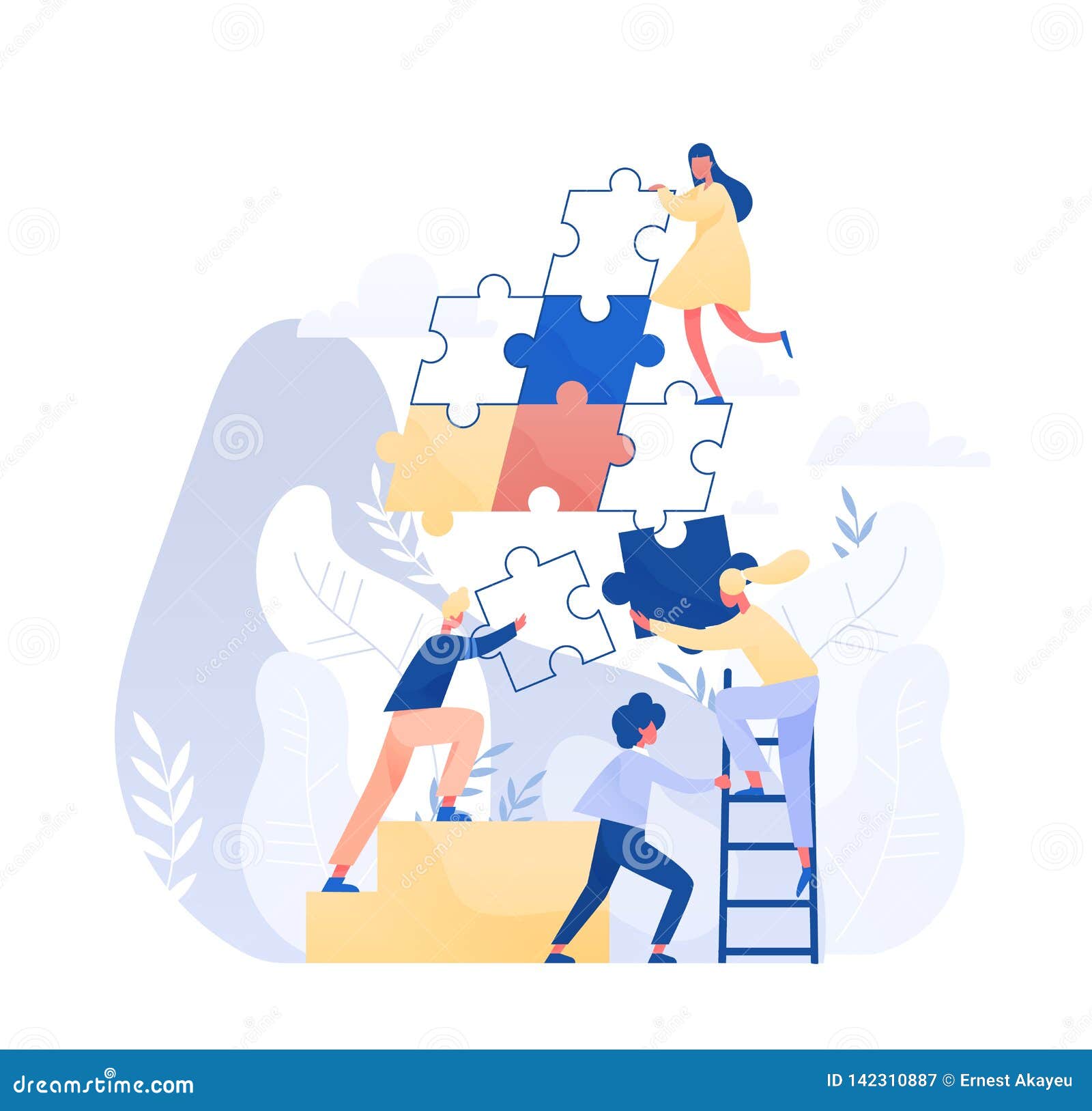 Group of Tiny Office Workers or Employees Assembling Together Giant ...