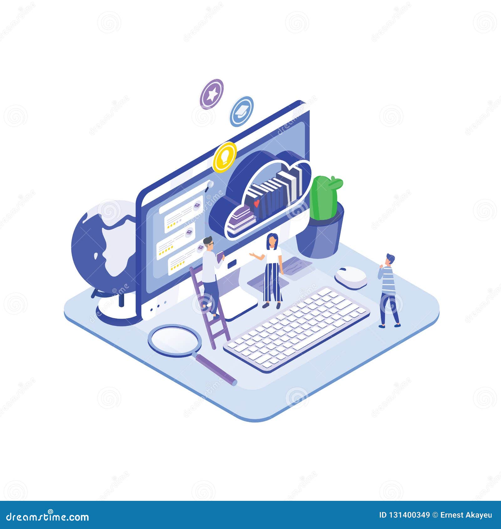 Giant Computer And Tiny Male And Female Students Passing Internet Test ...