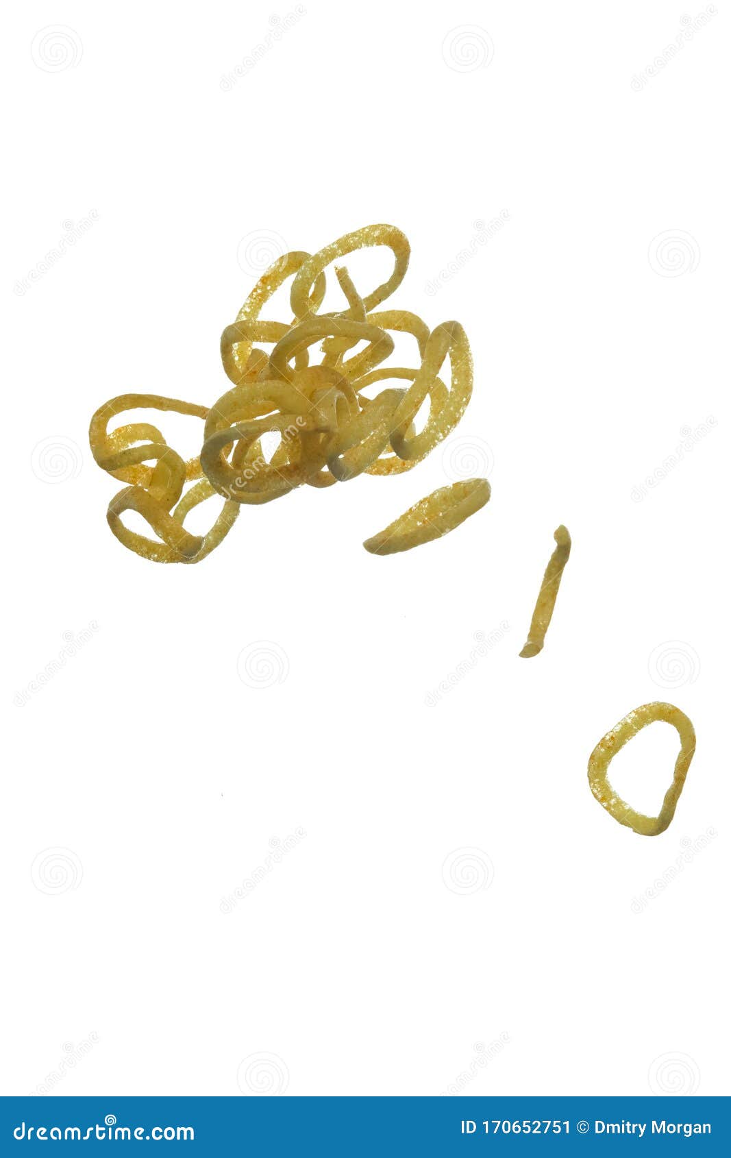 Group of Tiny Thin Flying Dried Onion Rings in Free Falling. Isolated ...