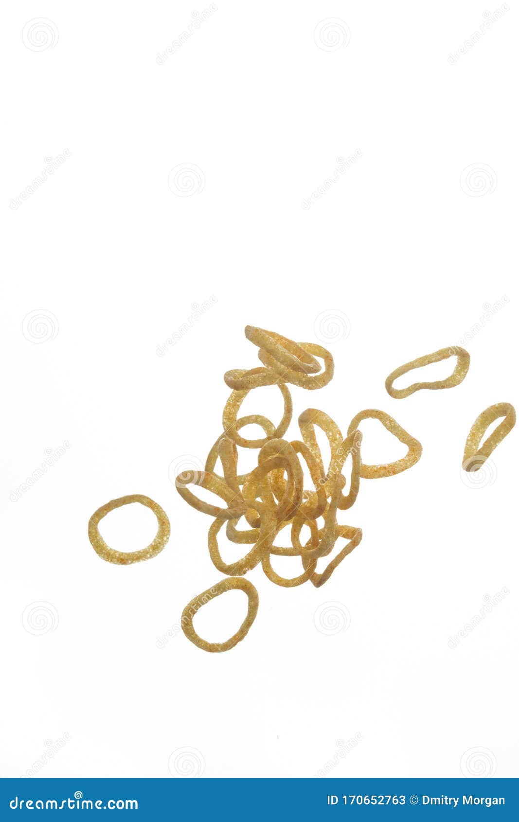 Group of Tiny Thin Flying Dried Onion Rings in Free Falling. Isolated ...
