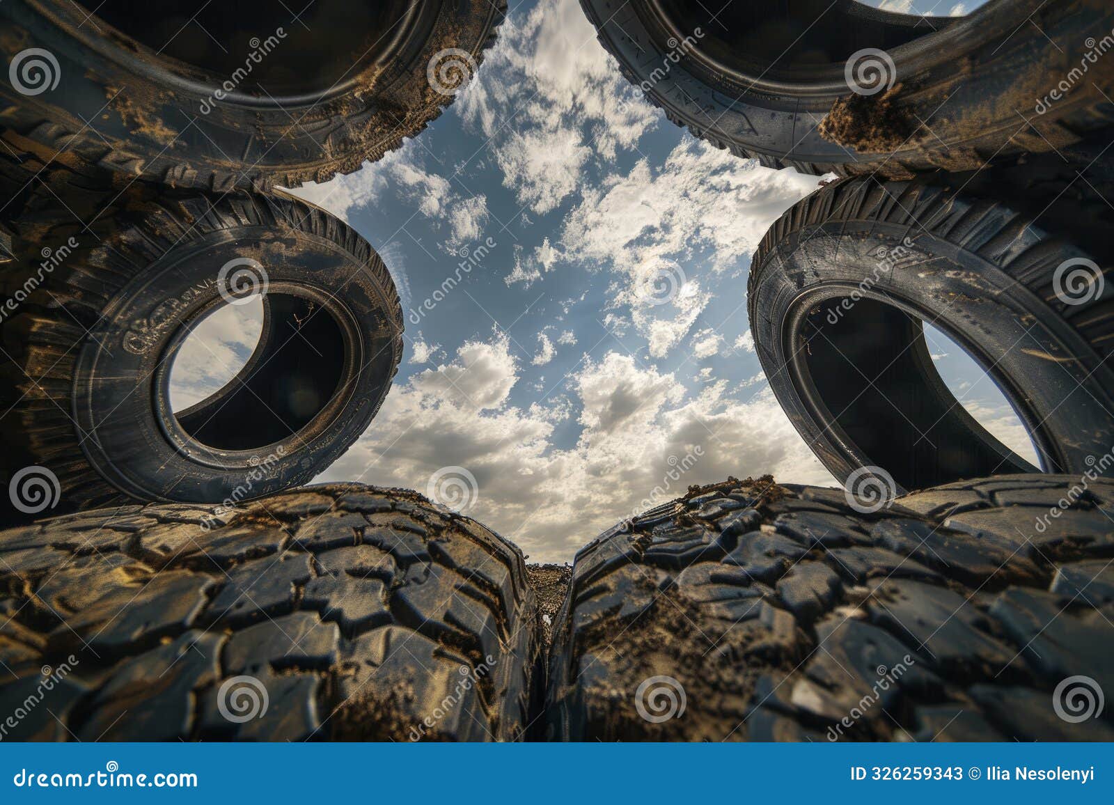 A Group of Tires Stacked on Top of Each Other, Forming a Tall Tower ...