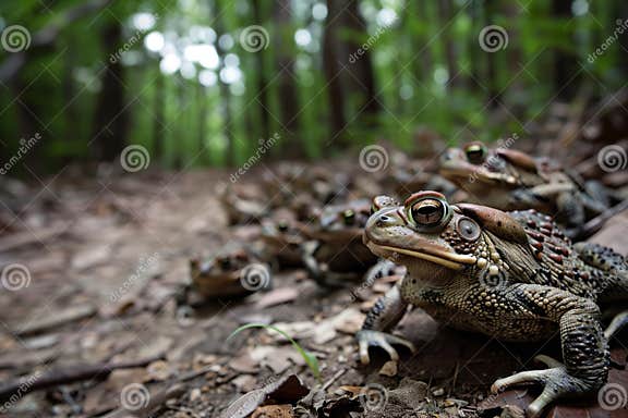 Group of Toads Hopping Across a Forest Trail Stock Image - Image of ...