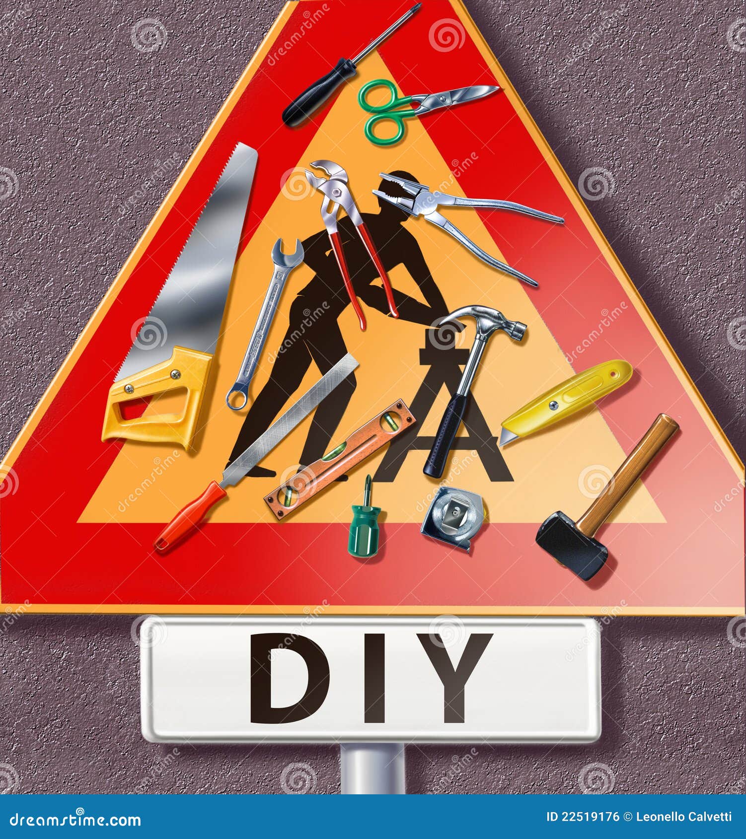 Group of Tools Spread on a Traffic Sign with DIY M Stock Illustration ...