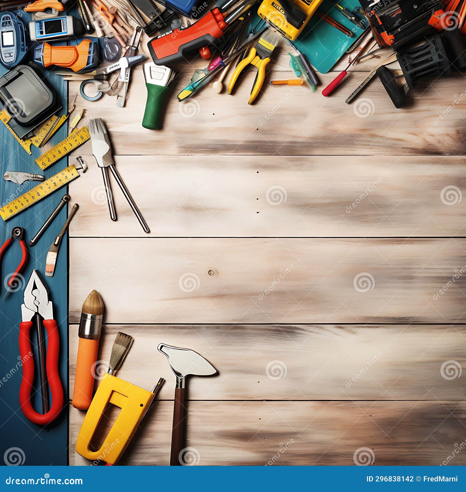 A Group of Tools on a Wood Surface Stock Illustration - Illustration of ...