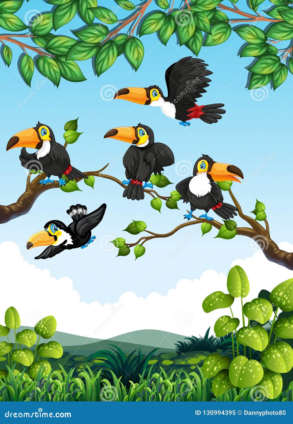 Group of toucan in nature stock vector. Illustration of tree - 130994395
