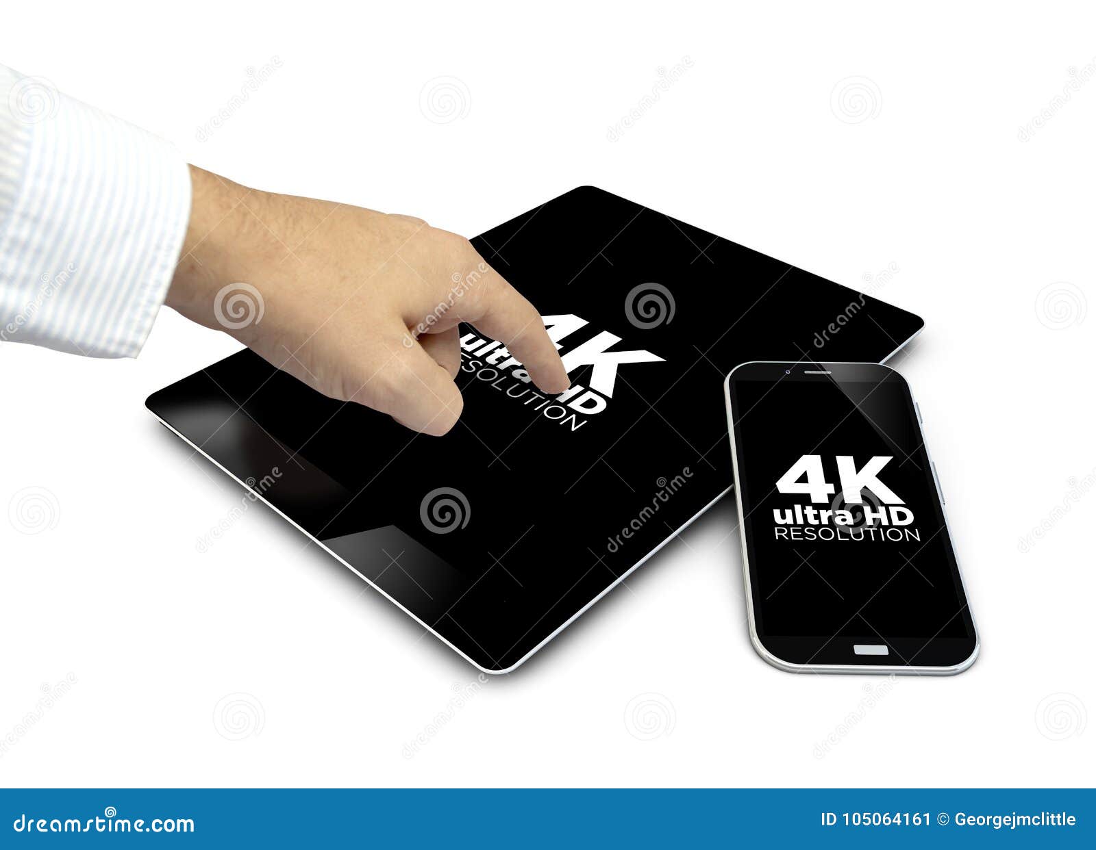 Group Of Touchscreen Devices 4k Resolution And A Finger Touching Stock ...