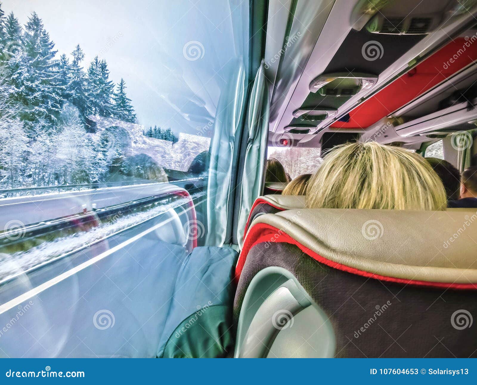 Group of Tourist Sitting in the Bus and Looking through the Bus Windows ...