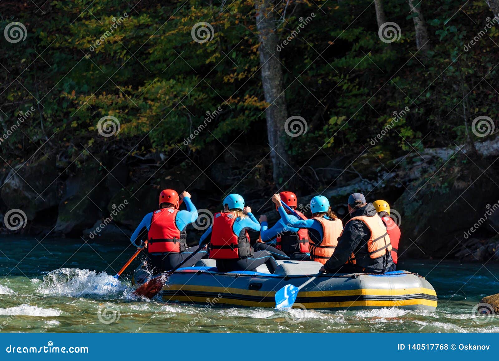 Group of Tourists Go Rafting in River Back View Editorial Stock Photo ...