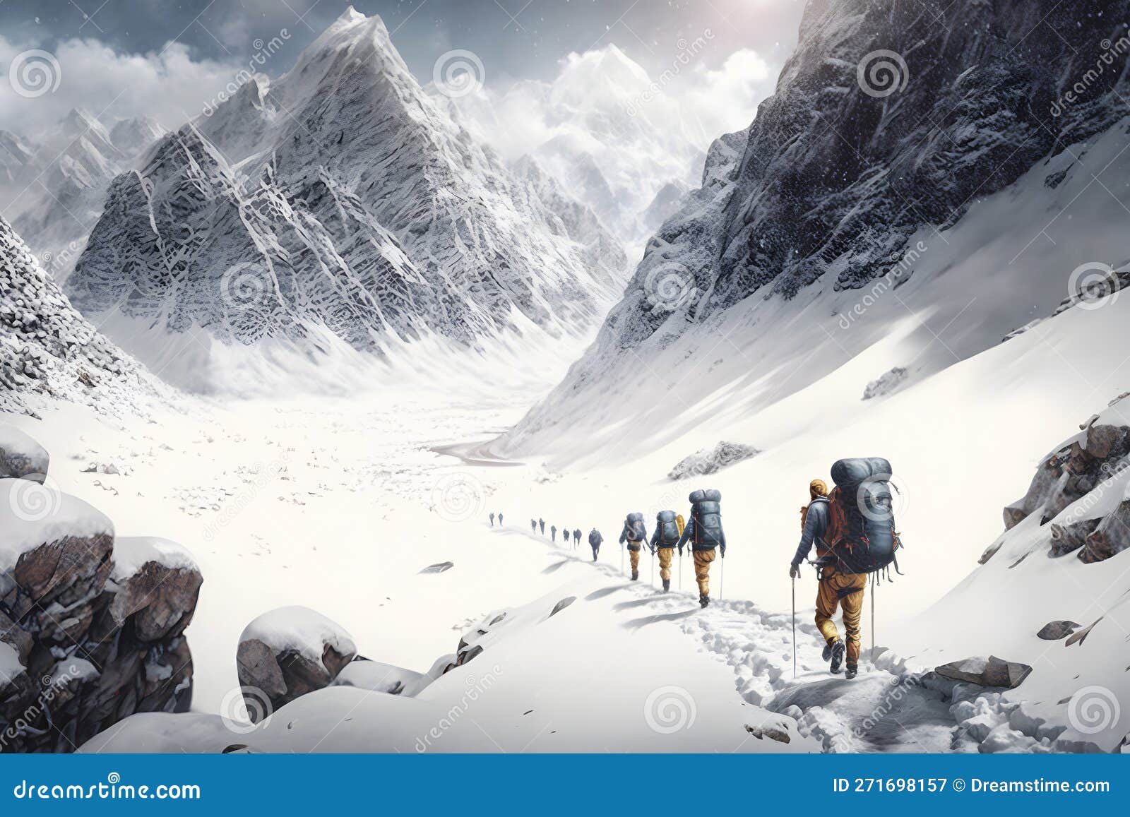Group of Tourists in Winter in the Mountains. Teamwork Concept Stock ...