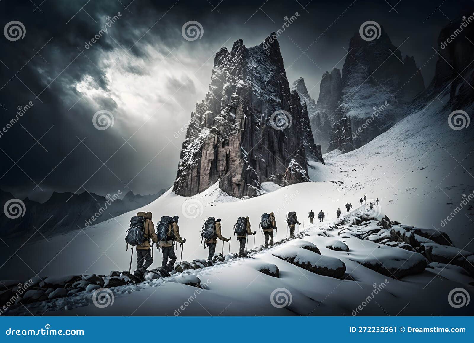 Group of Tourists in Winter in the Mountains. Teamwork Concept Stock ...
