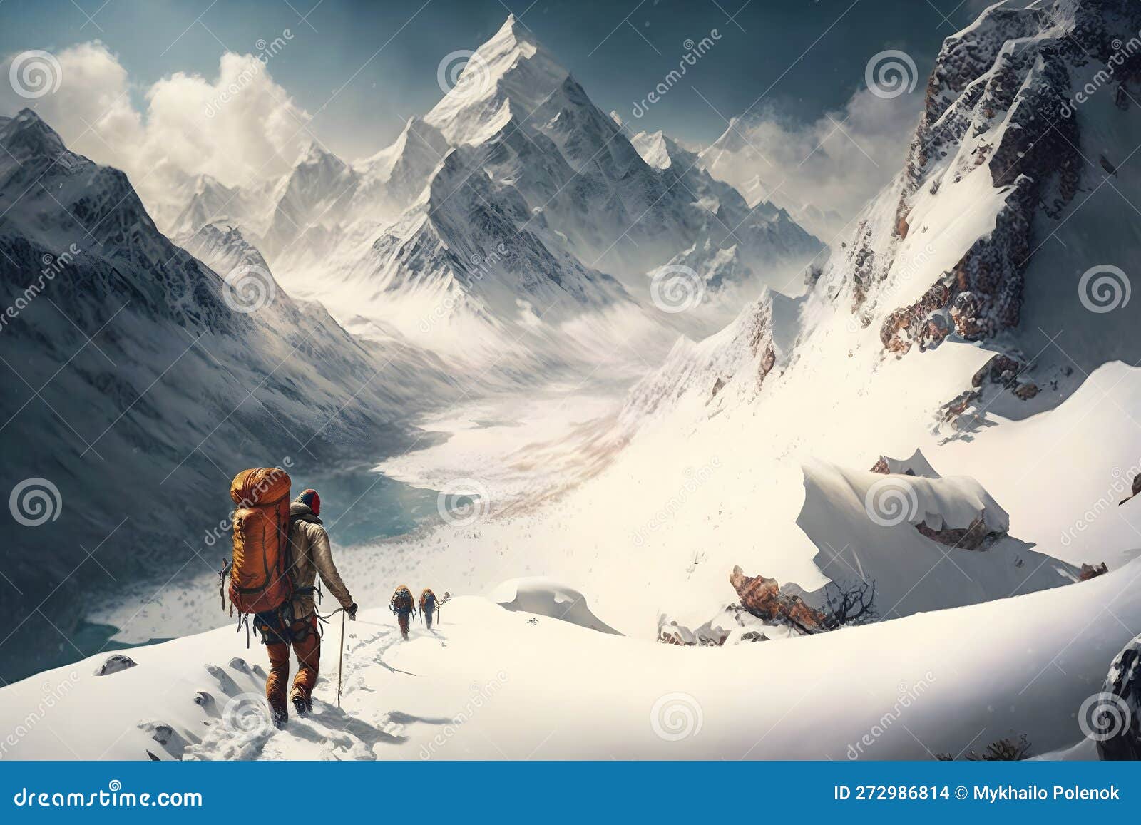 Group of Tourists in Winter in the Mountains. Teamwork Concept Stock ...