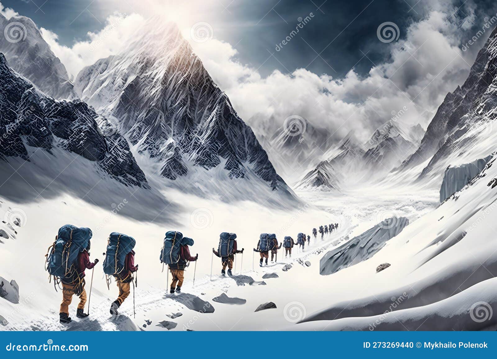 Group of Tourists in Winter in the Mountains. Teamwork Concept Stock ...