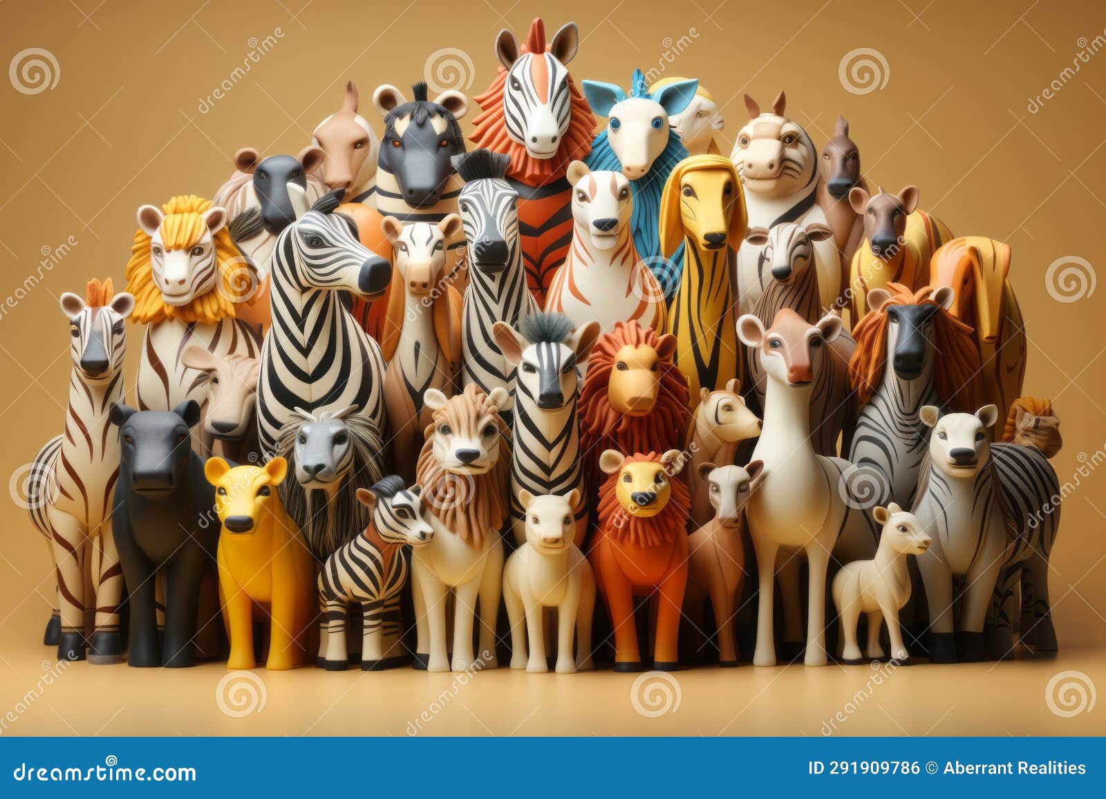 A Group of Toy Animals that are Standing in Front of Each Other Stock ...
