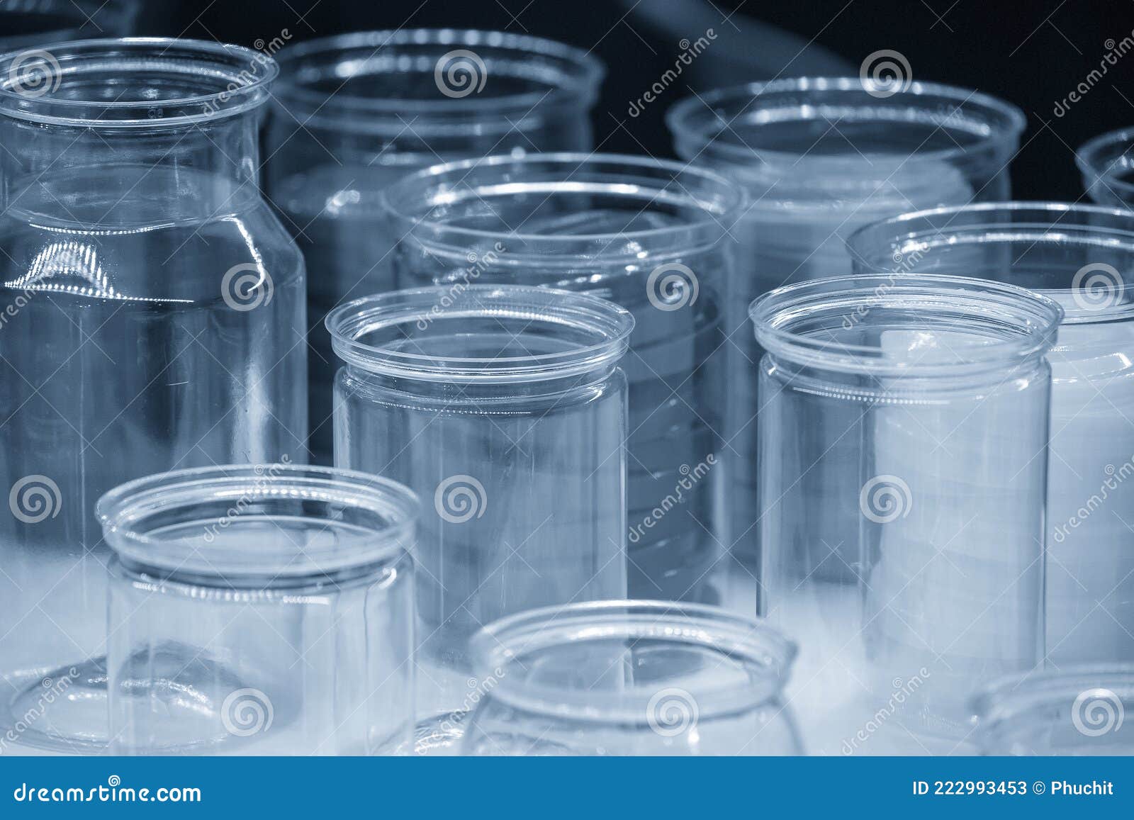 The Group of Transparent Plastic Container in the Light Blue Scene ...