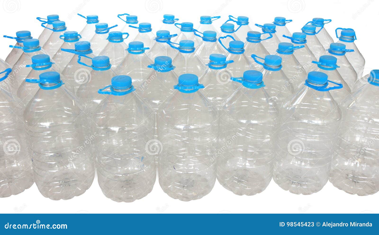 Group of Transparent Plastic Empty Bottles with Blue Cap Stock Image ...