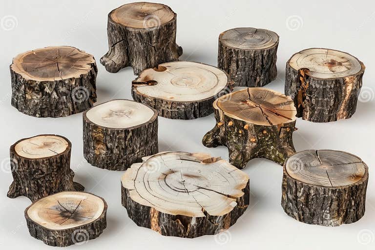 A Group of Tree Stumps on a White Surface, Suitable for Various Design ...
