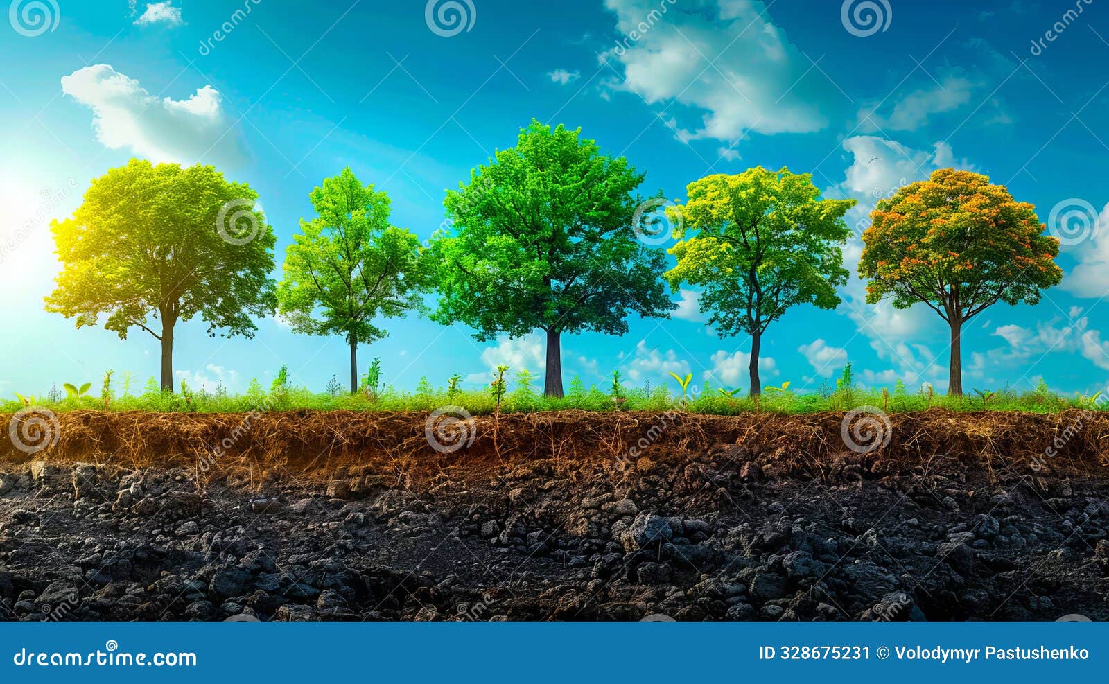 A Group of Trees that are Growing Out of the Ground Stock Image - Image ...