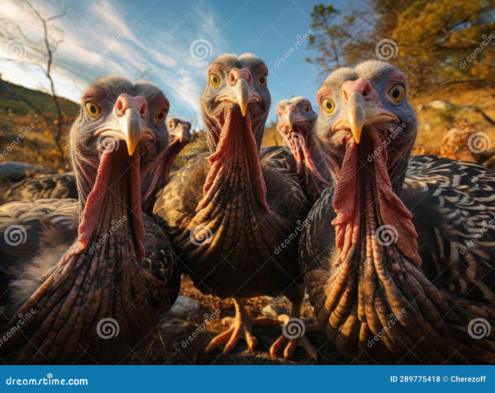A group of turkeys stock illustration. Illustration of sunlight - 289775418