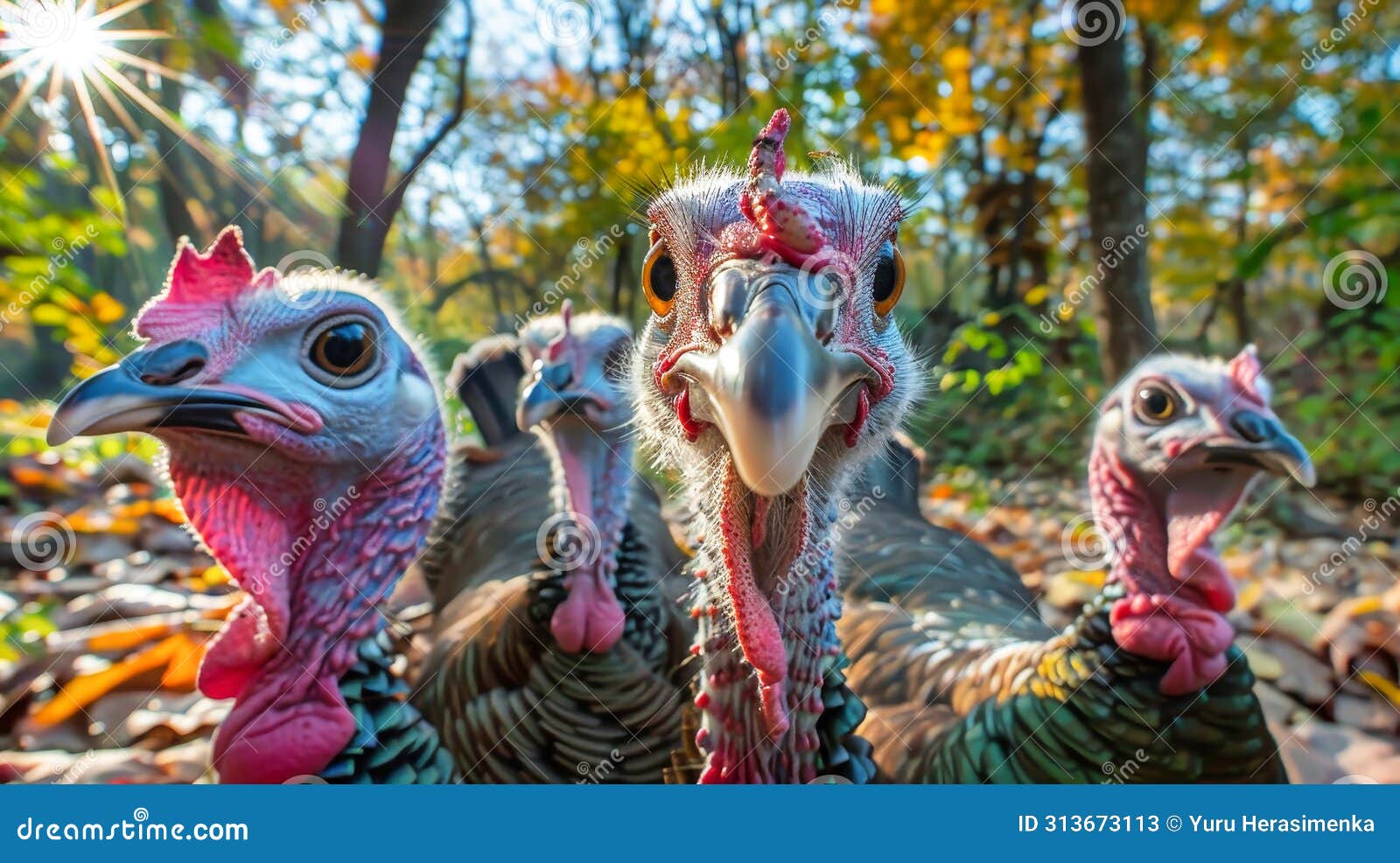 A Group of Turkeys Standing Closely Together, Displaying Their Feathers ...
