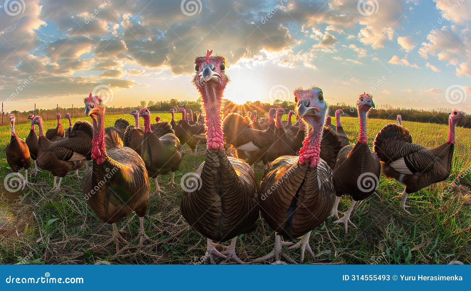 A Group of Turkeys Standing in a Row, Showcasing Their Colorful Plumage ...