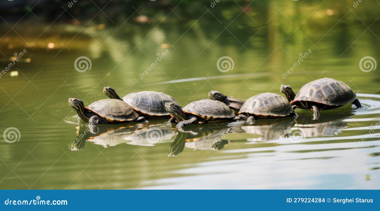 A Group of Turtles Sitting on Top of a Body of Water. Generative AI ...