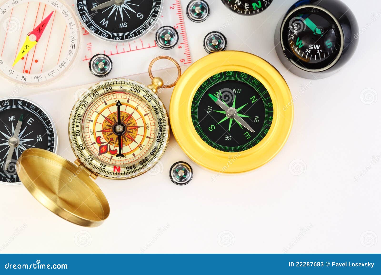 Group of Twelve Small and Big Compasses Stock Image - Image of east ...
