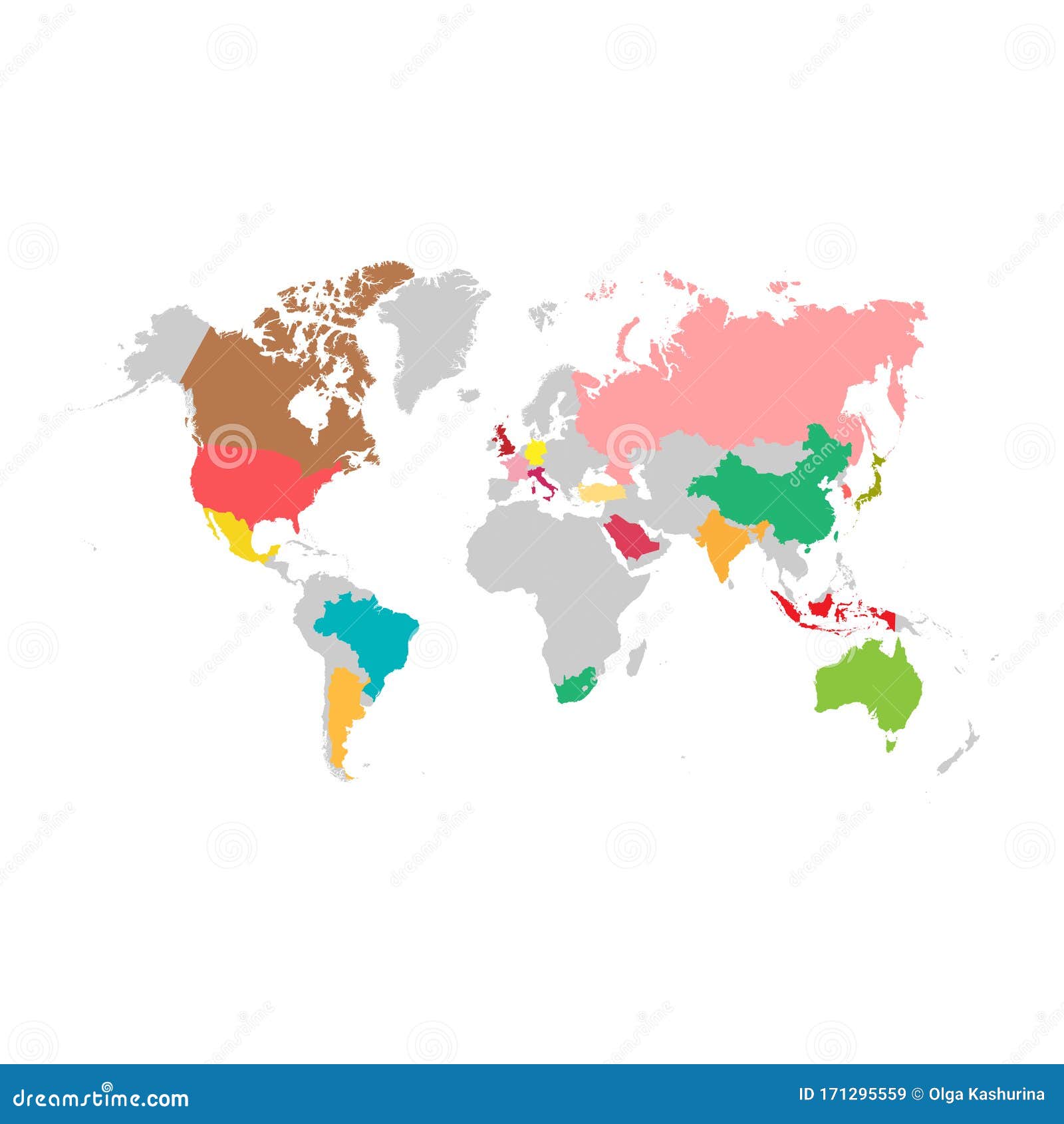 Group of Twenty Countries on World Map Vector Template. G20 Infographic ...