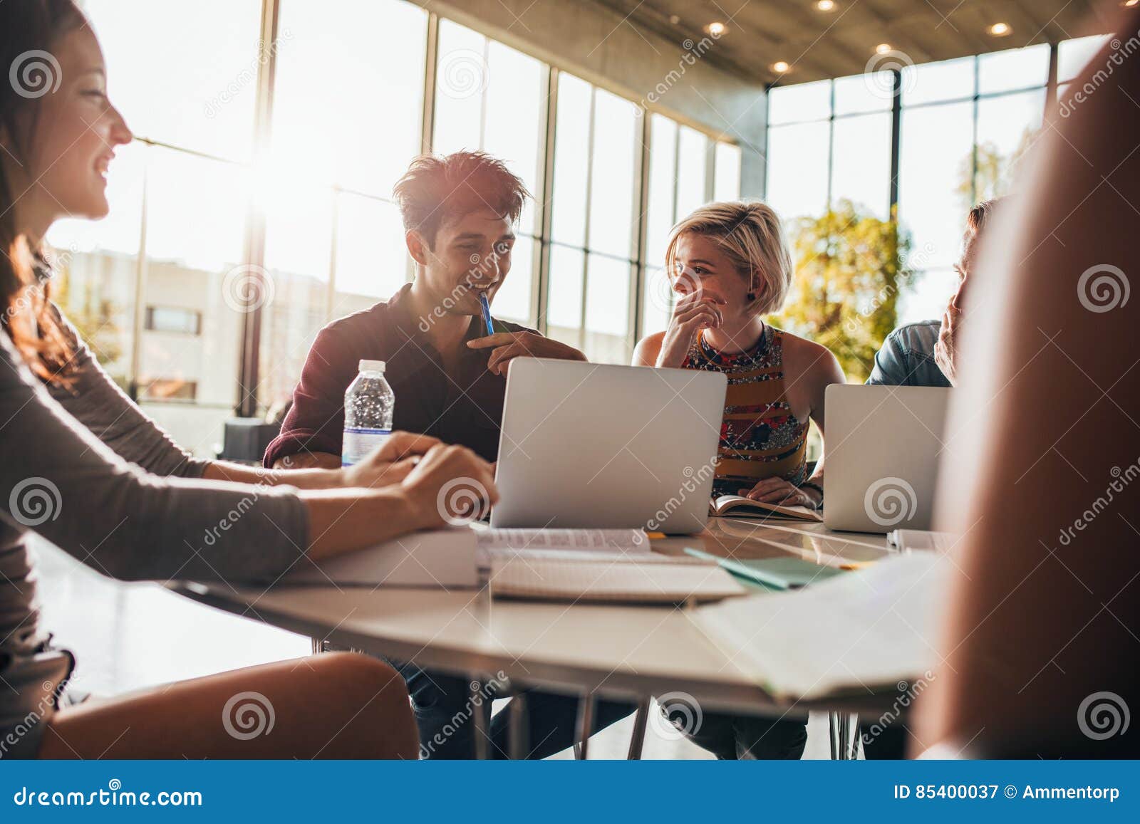 Group of University Students Doing Research on Internet Stock Image ...