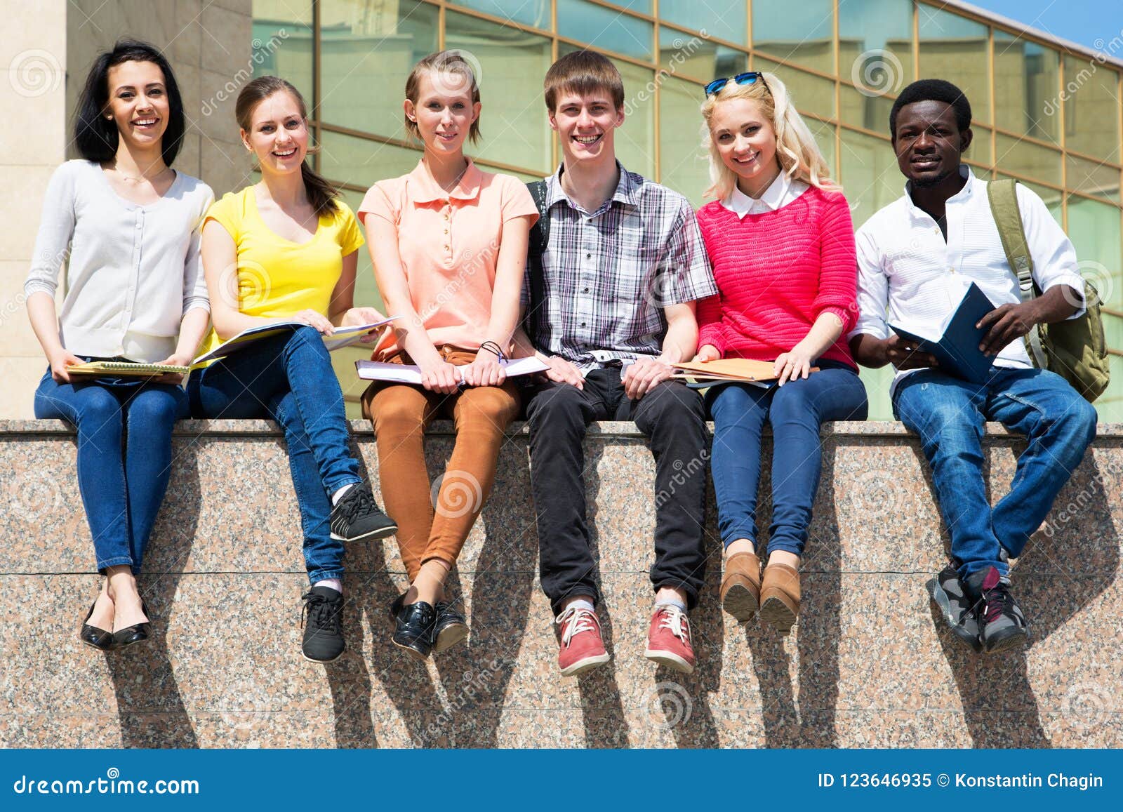 Group of University Students Studying Stock Image - Image of book ...