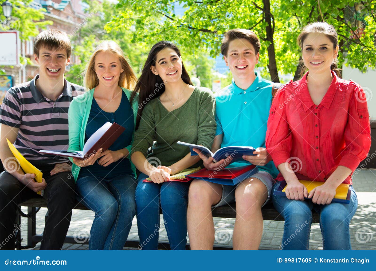 Group of University Students Studying Stock Image - Image of outdoor ...