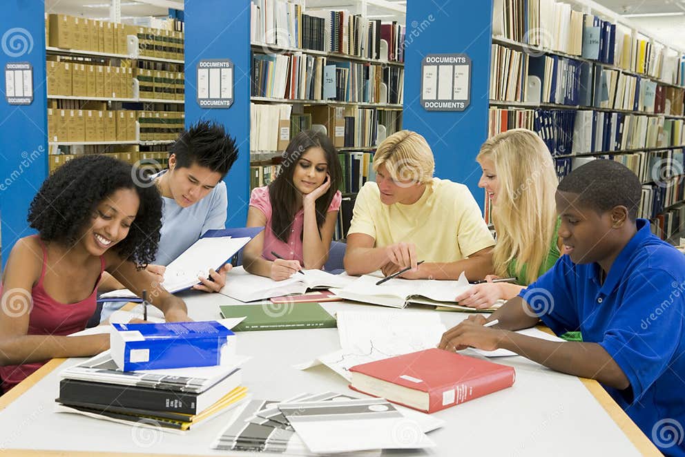 Group of University Students Working in Library Stock Image - Image of ...