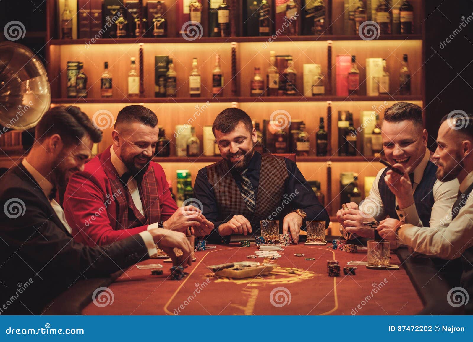 Group of Upper Class Men Playing Poker in Gentlemen`s Club Stock Photo ...