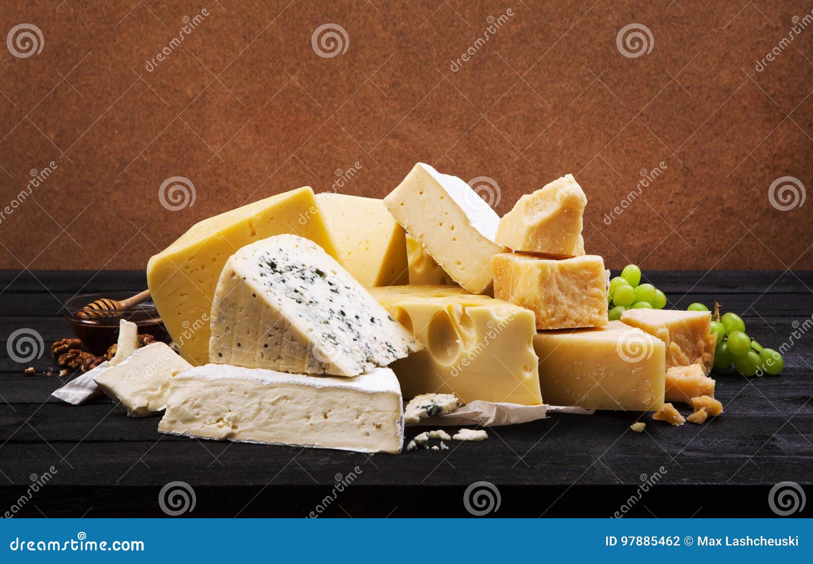 Group of various cheeses stock photo. Image of dorblu - 97885462