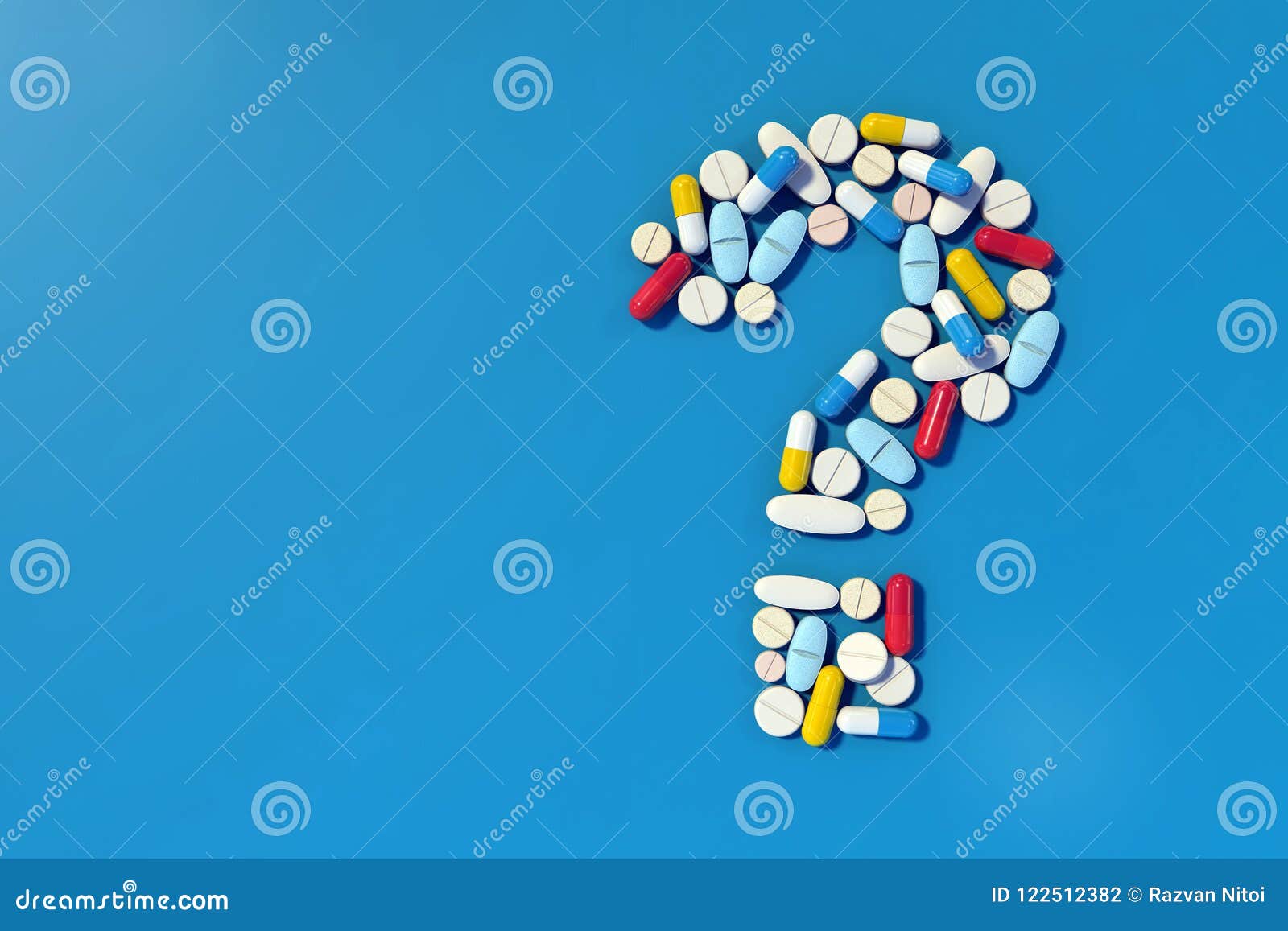 Various Medicine Pills Arranged As Question Mark Stock Illustration ...
