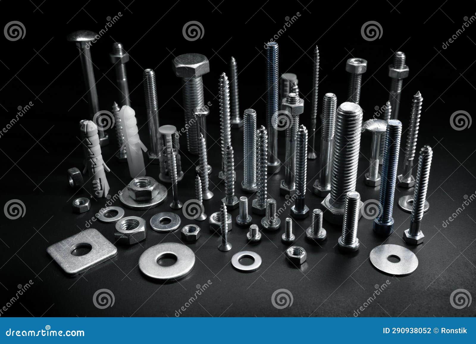 Various Screws, Bolts and Fasteners on Black Background Stock Photo ...