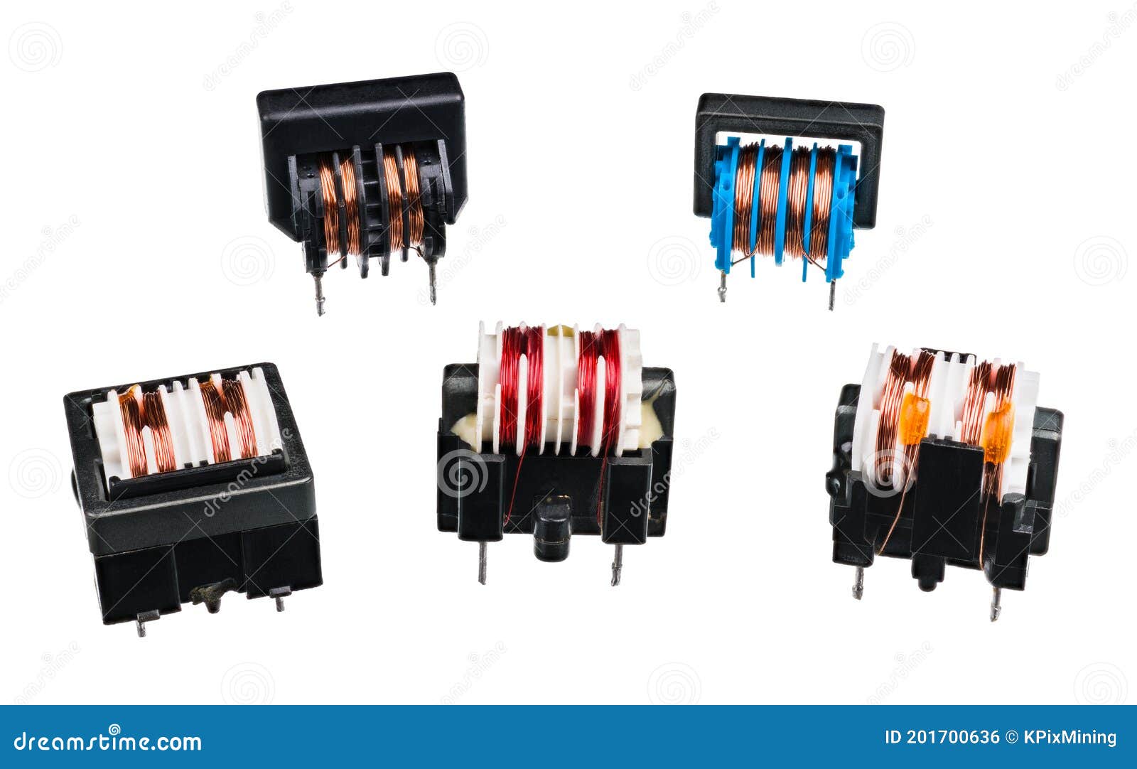 Group of Various Transformers with Coils and Black Core Isolated on ...