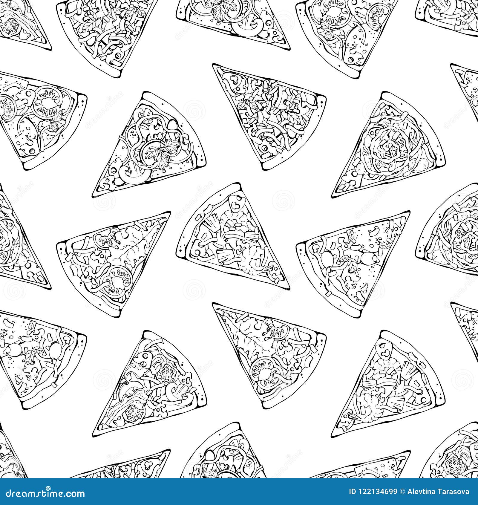 Pizzas mix contour pattern stock vector. Illustration of draw - 122134699