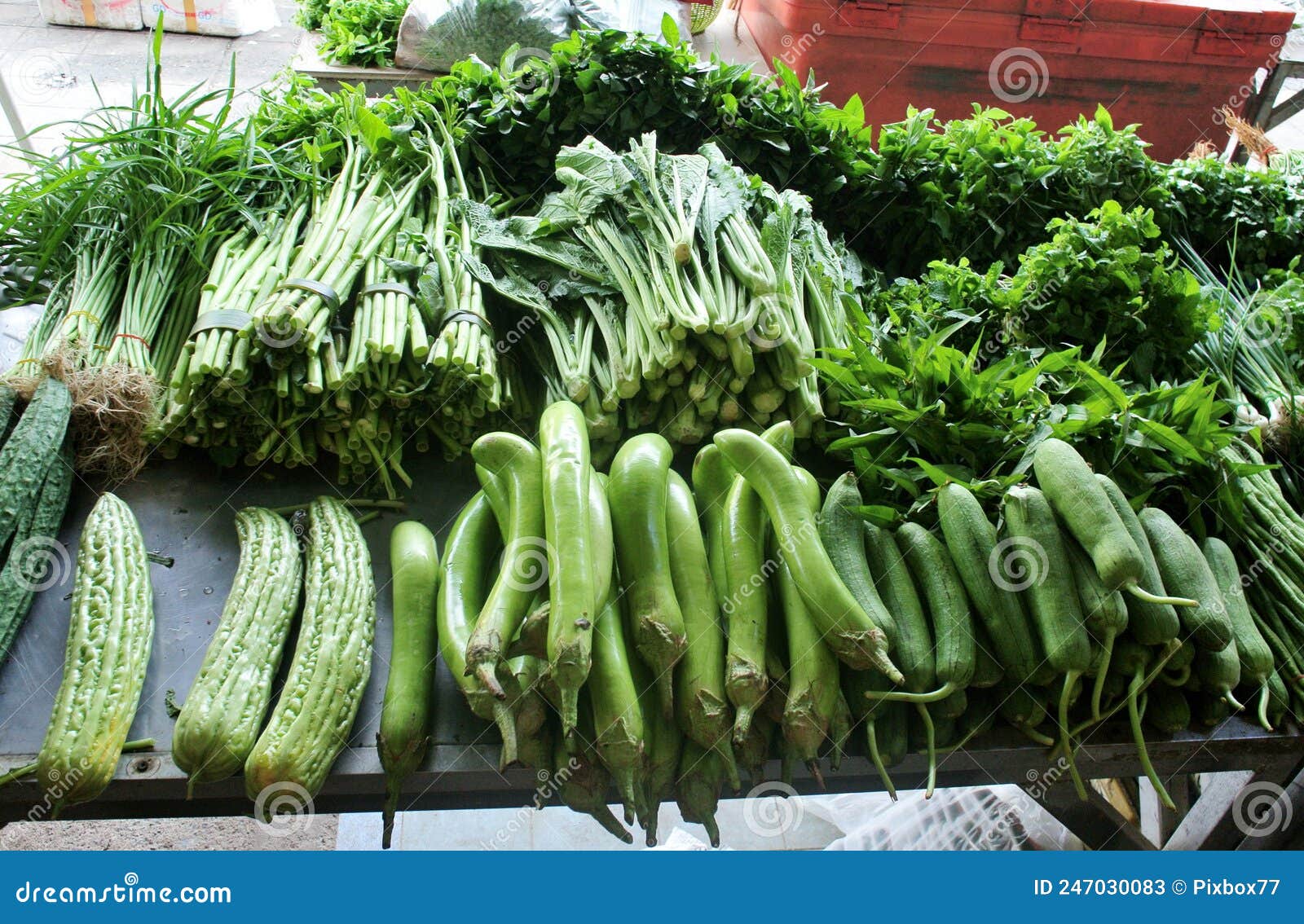 Group of Vegetable on Table in Market Stock Image - Image of flavoring ...