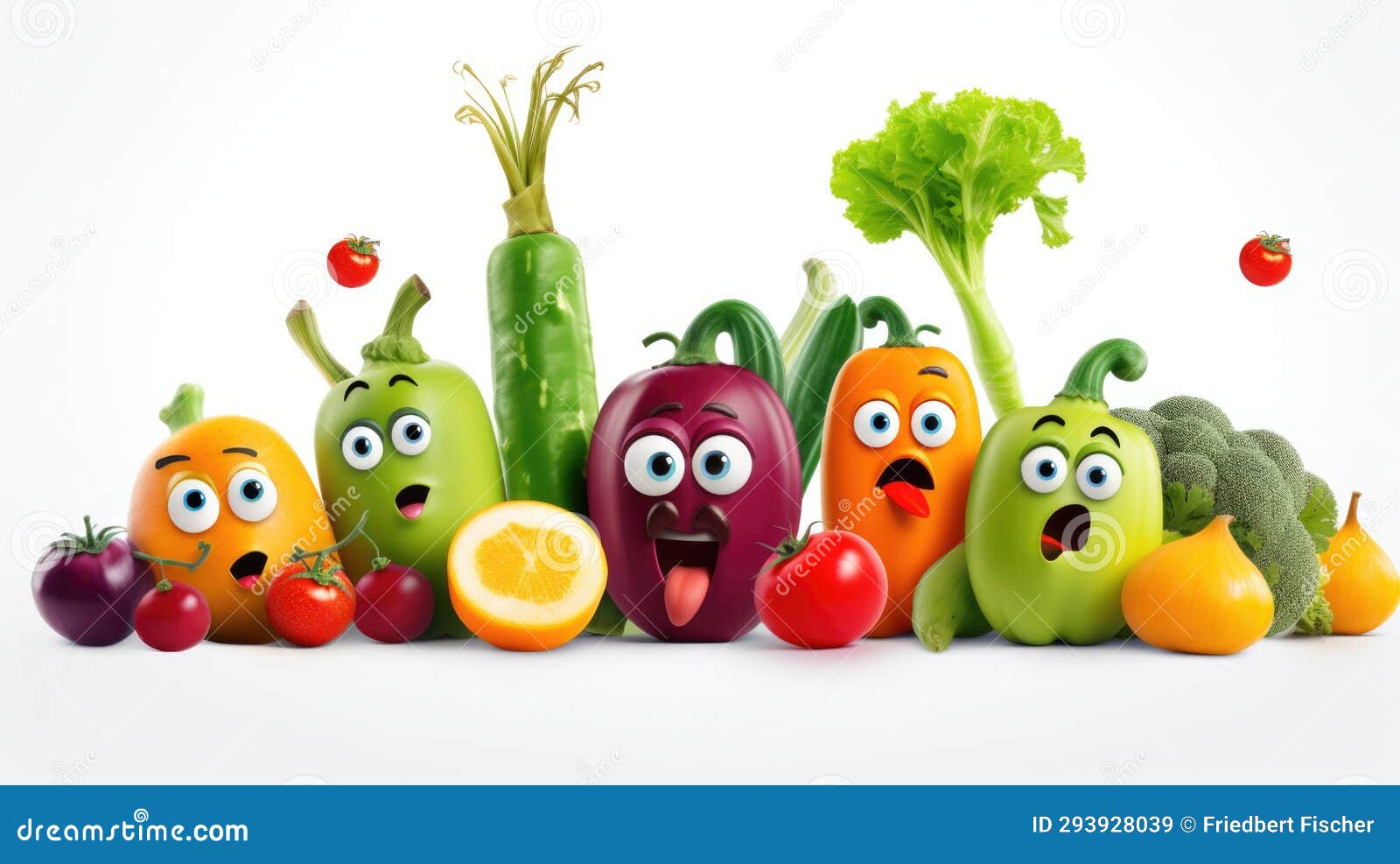 A Group of Vegetables with Eyes and Mouths Stock Illustration ...