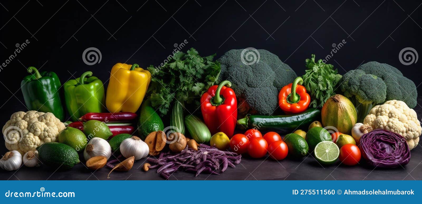 Group Of Vegetables, Top View With Aesthetic Arrangement, Black ... Group Of Vegetables, Top View With Aesthetic Arrangement, Black ...