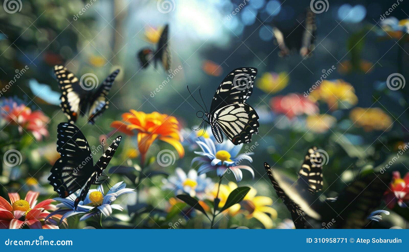 A Group of Very Beautiful Butterflies Fluttering in the Tropical Forest ...